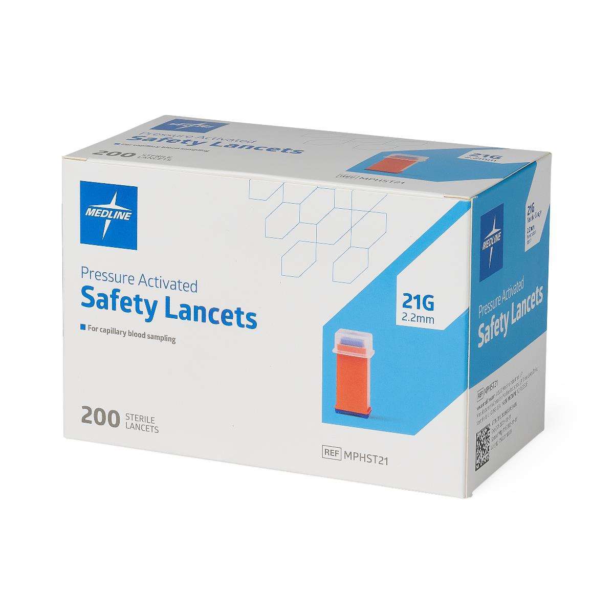 Medline Sterile Safety Lancets, with Pressure Activation, 21G x 2.2 mm ...