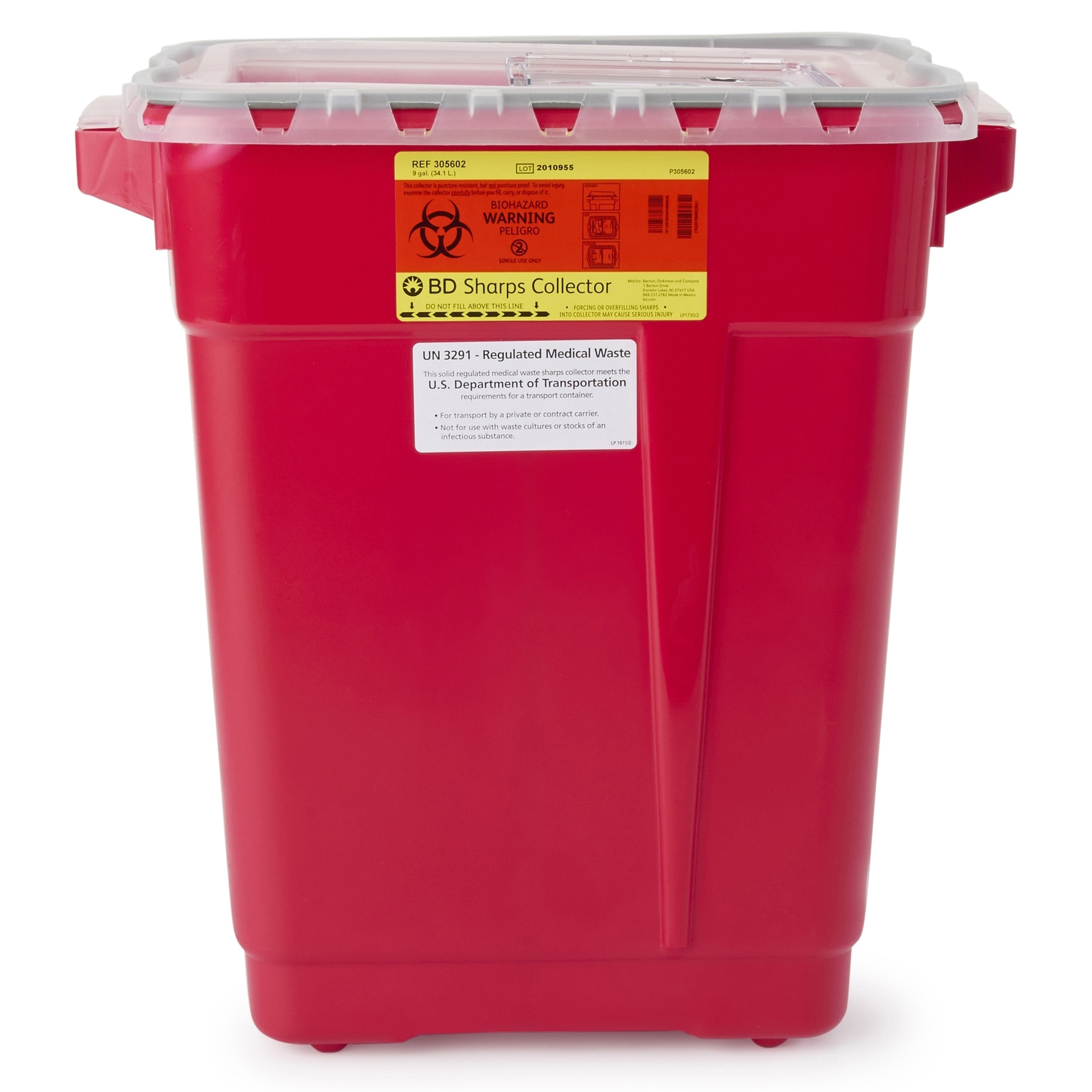 BD Large Sharps Container, 9 Gallon, Gasketed Sliding Lid - Case of 8
