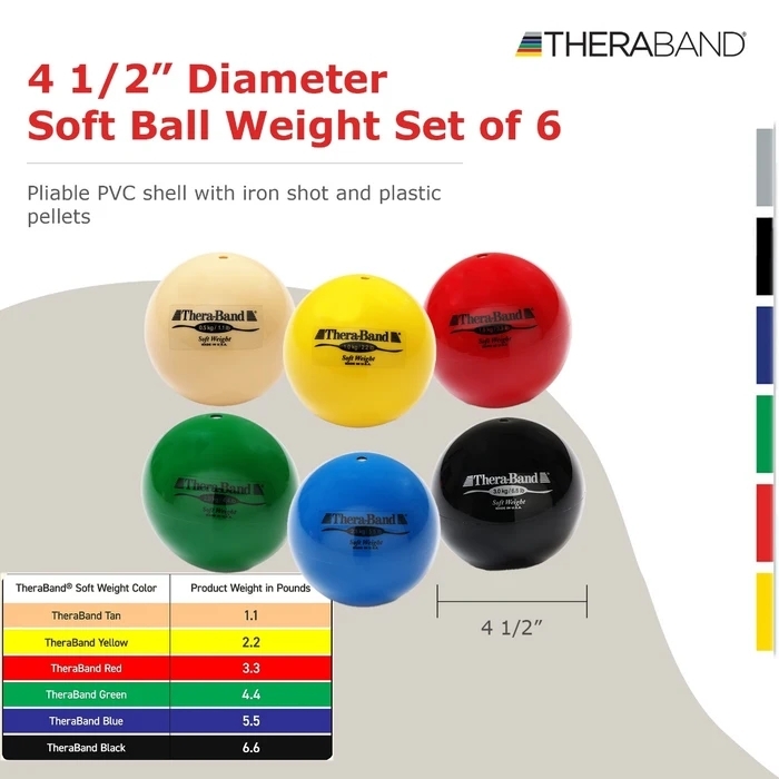 TheraBand Soft Weight, Set of 6, Tan, Yellow, Red, Green, Blue, Black