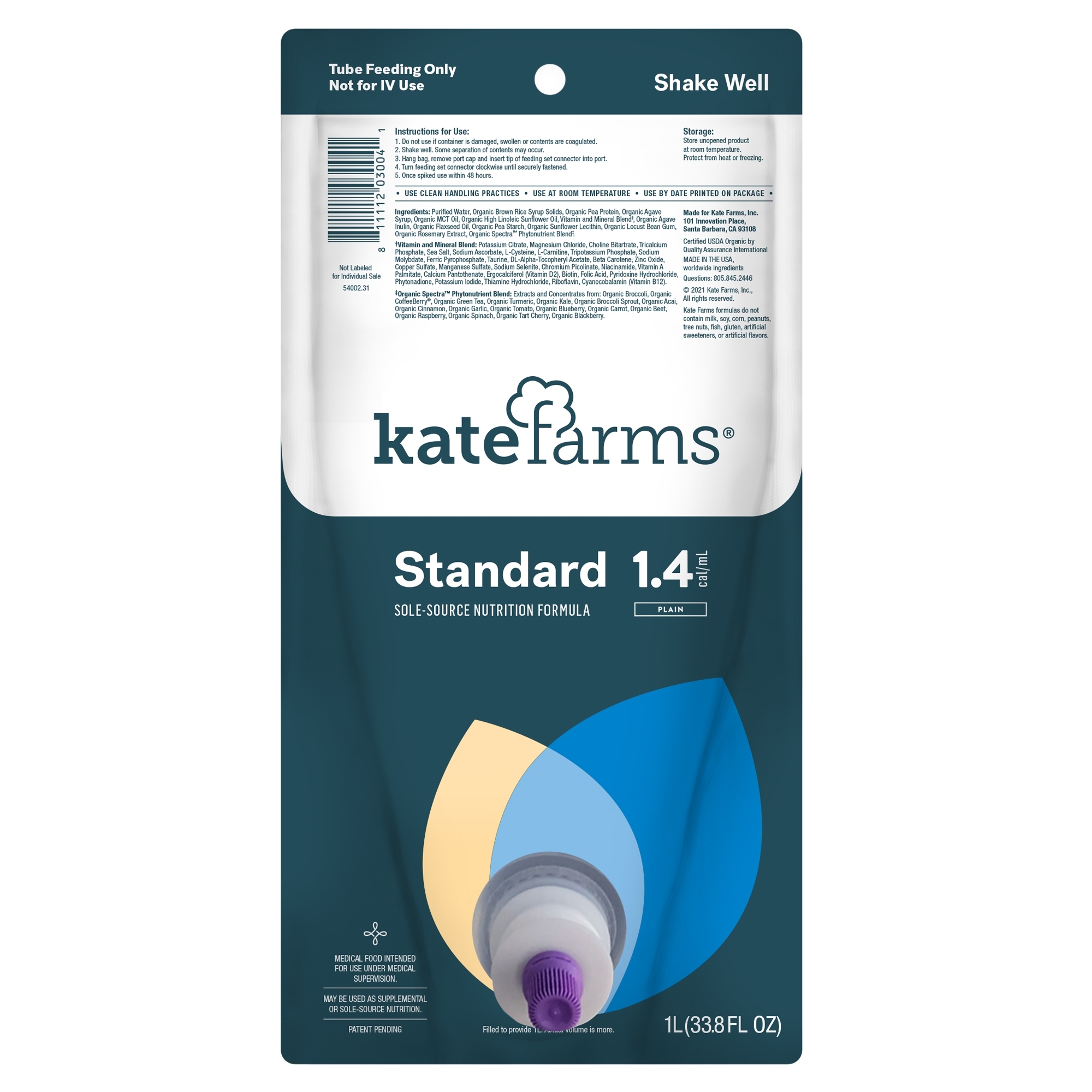Kate Farms Standard 1.4 Plain Closed System Tube Feeding Formula ...