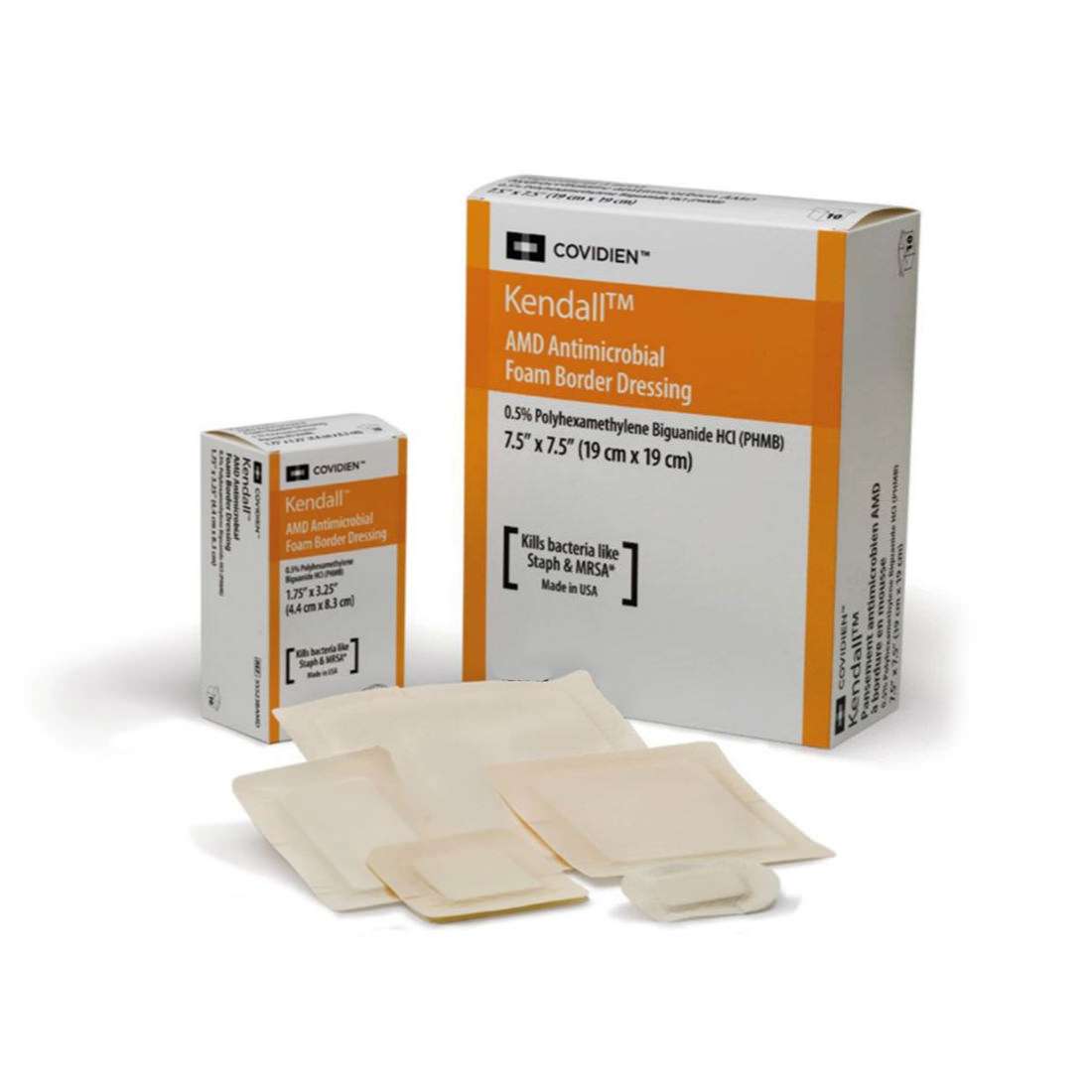 Kendall AMD Antimicrobial Foam Dressings with Topsheet, 4" x 4"