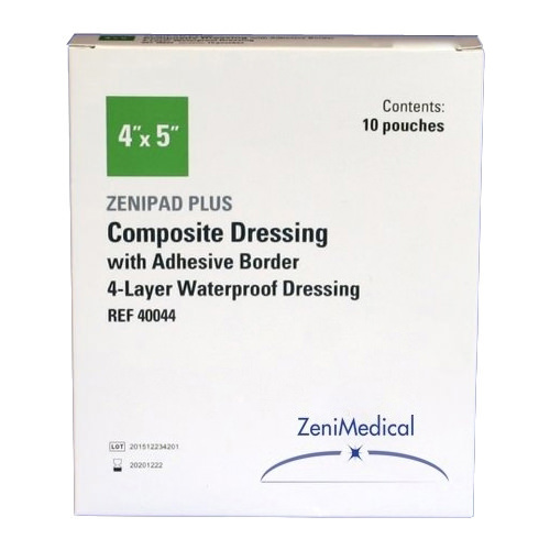 ZeniMedical ZeniPad Plus Composite Wound Dressing, 4" x 5" - Box of 10