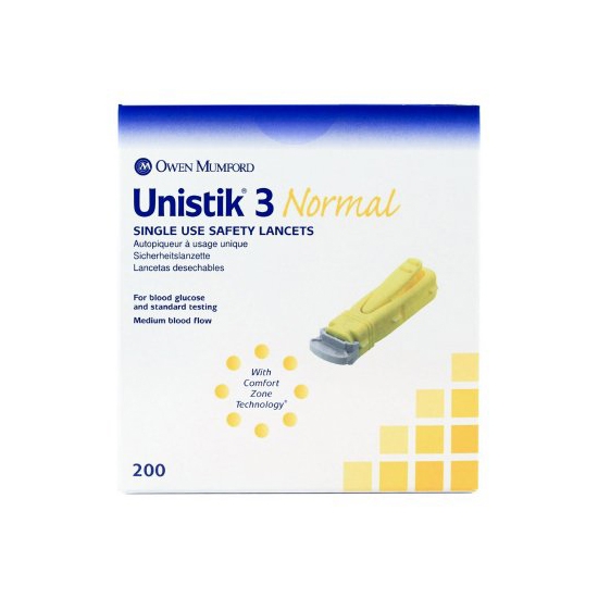 Unistik 3 Safety Lancet with Push Button Activation, Yellow, 23 Gauge ...