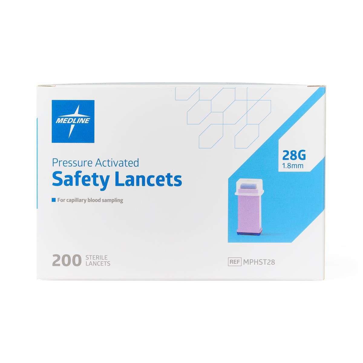 Medline Sterile Safety Lancets, with Pressure Activation, 28G x 1.8 mm ...