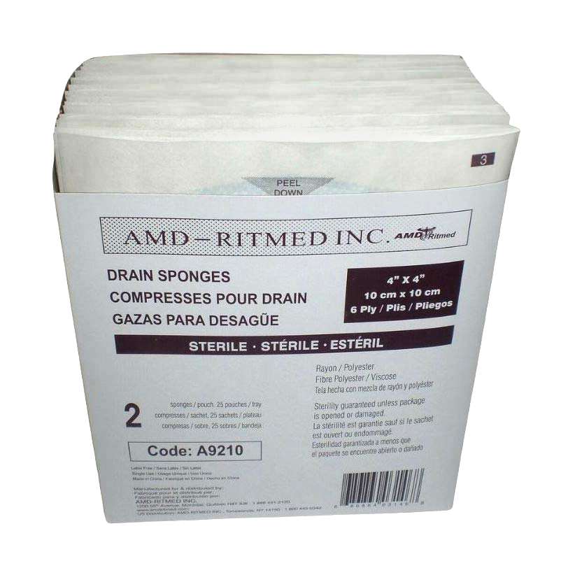 AMD Drain Sponge Gauze Fenestrated Square, 4 x 4 Inch - Case of 300