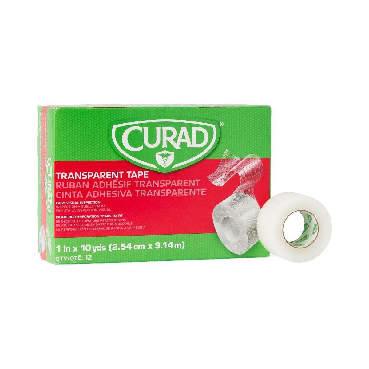 Curad Transparent Adhesive Plastic Tape, 1 Inch x 10 Yard - Box of 12