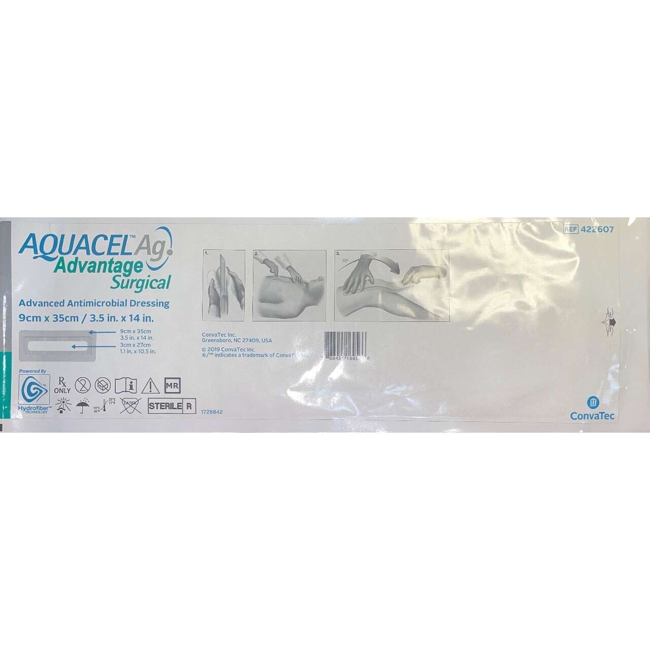 AQUACEL Ag Advantage Antimicrobial Dressings, 3.5 x 14 Inch - Each