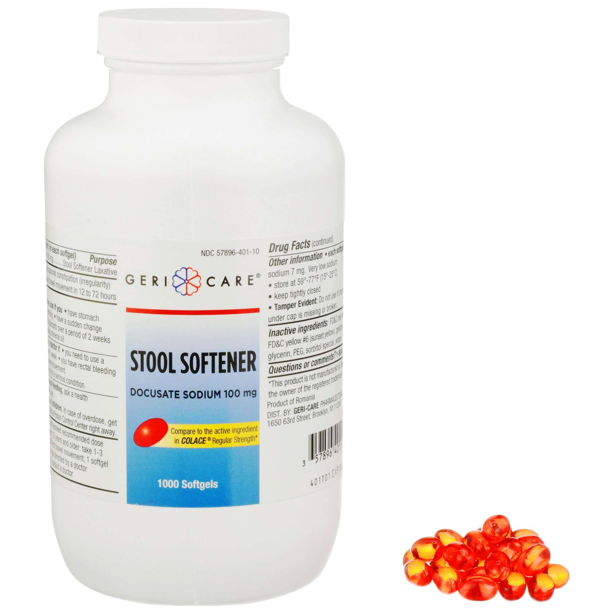 Geri-Care Docusate Sodium Stool Softener Softgel Capsule, 100 mg - Case ...