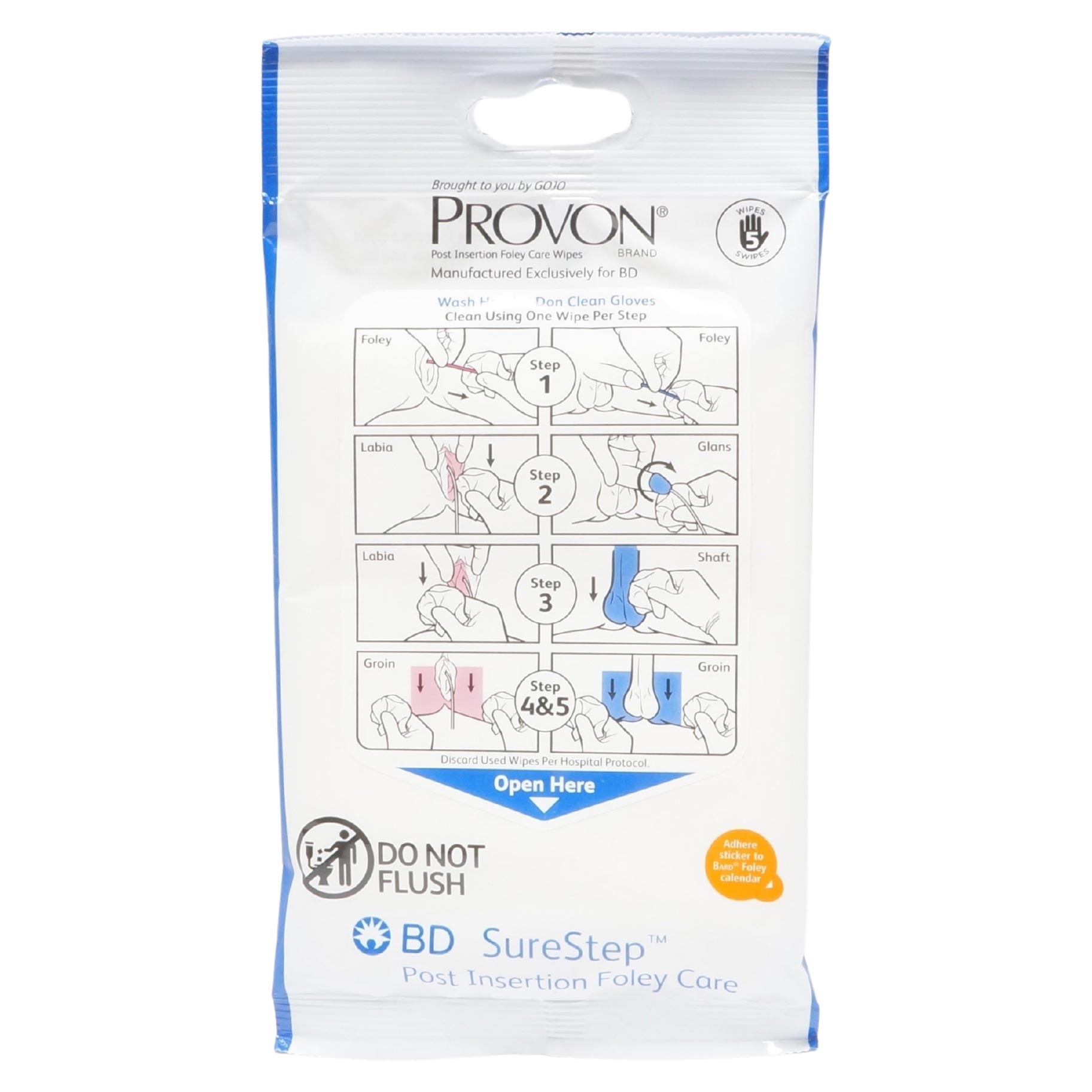 BD SureStep Post Insertion Foley Care Wipes, 7.9x7.9 - Box of 10