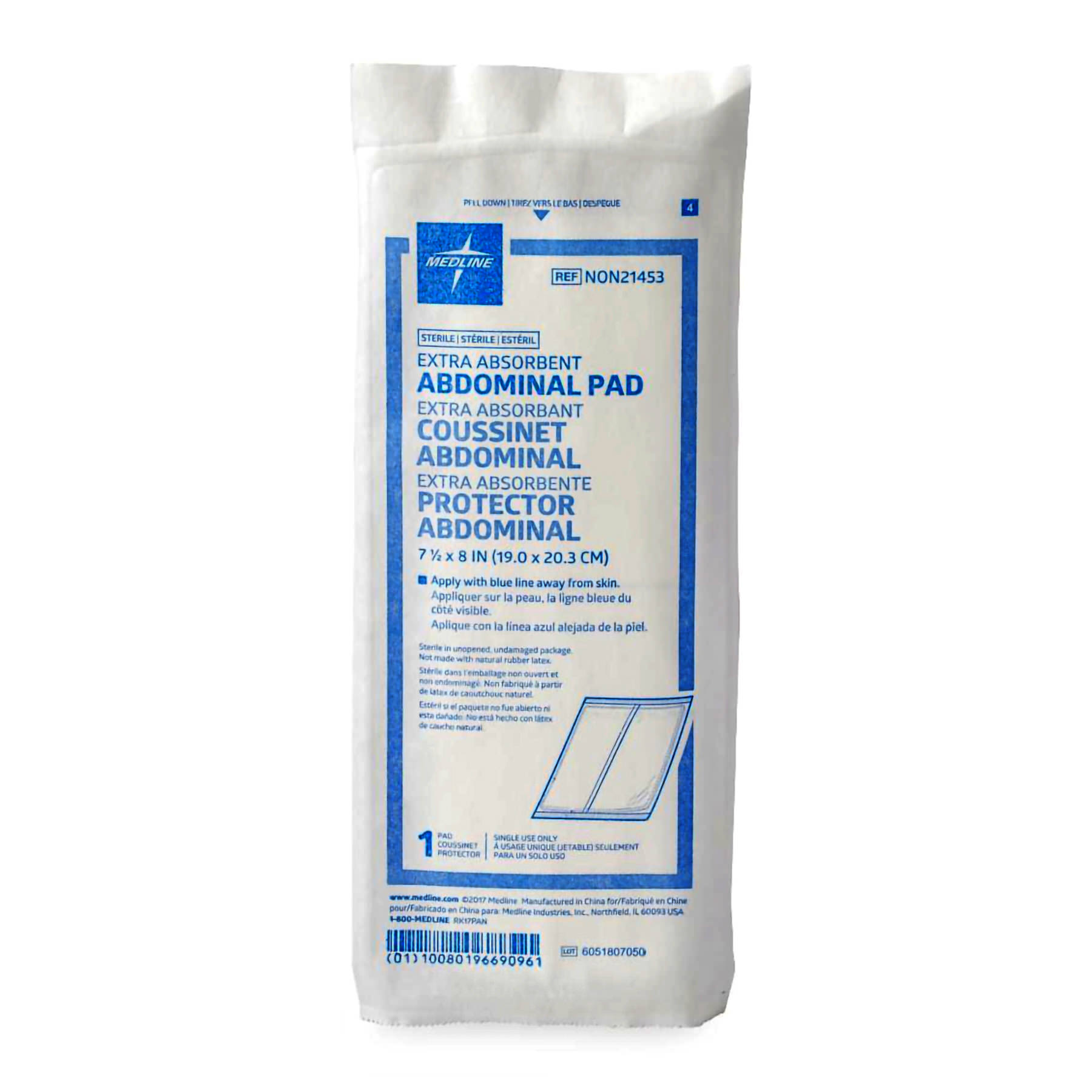Medline Sterile Abdominal Pad, 7-1/2 x 8 Inch - Each