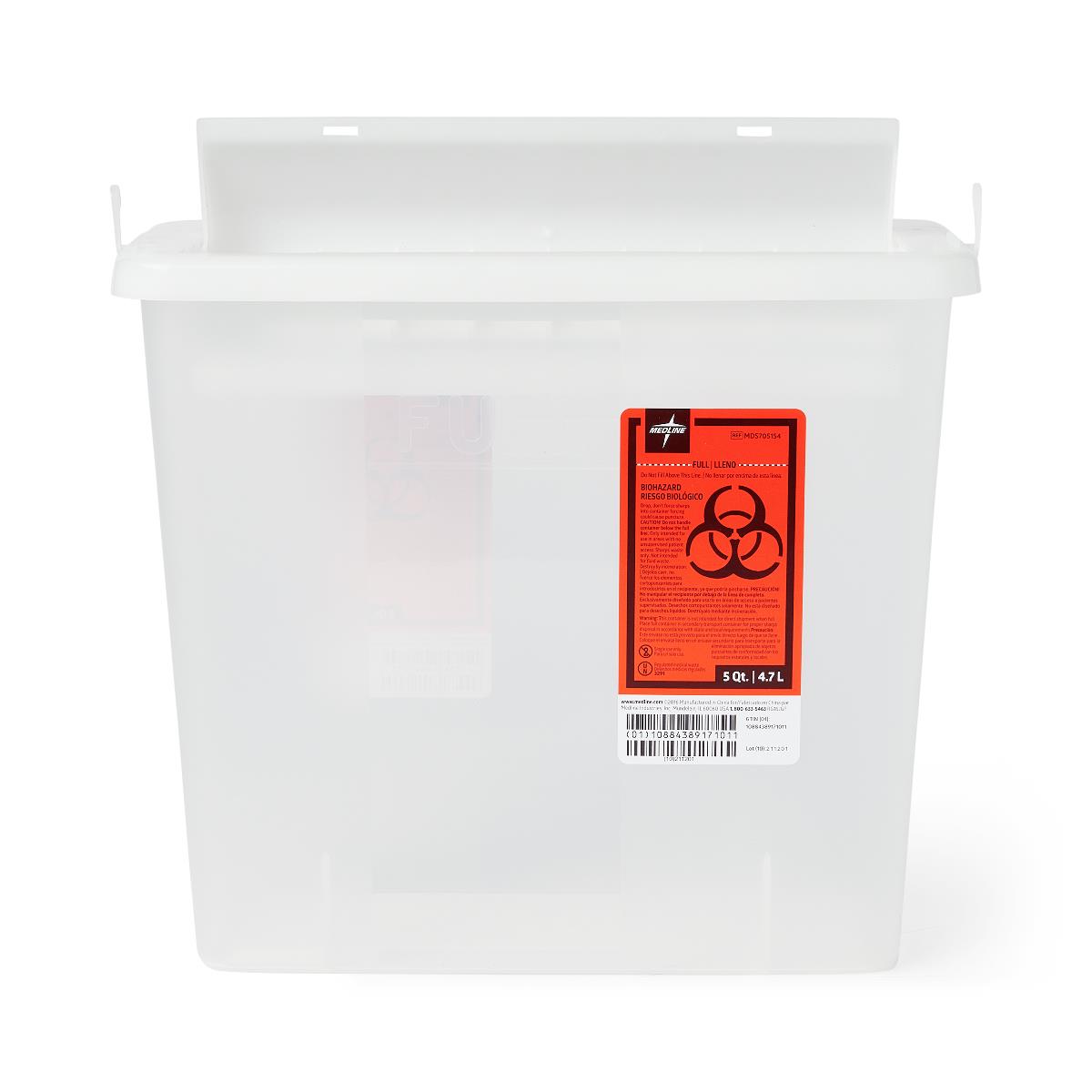 Medline Patient Room Sharps Container, Clear, 5 qt. - Each
