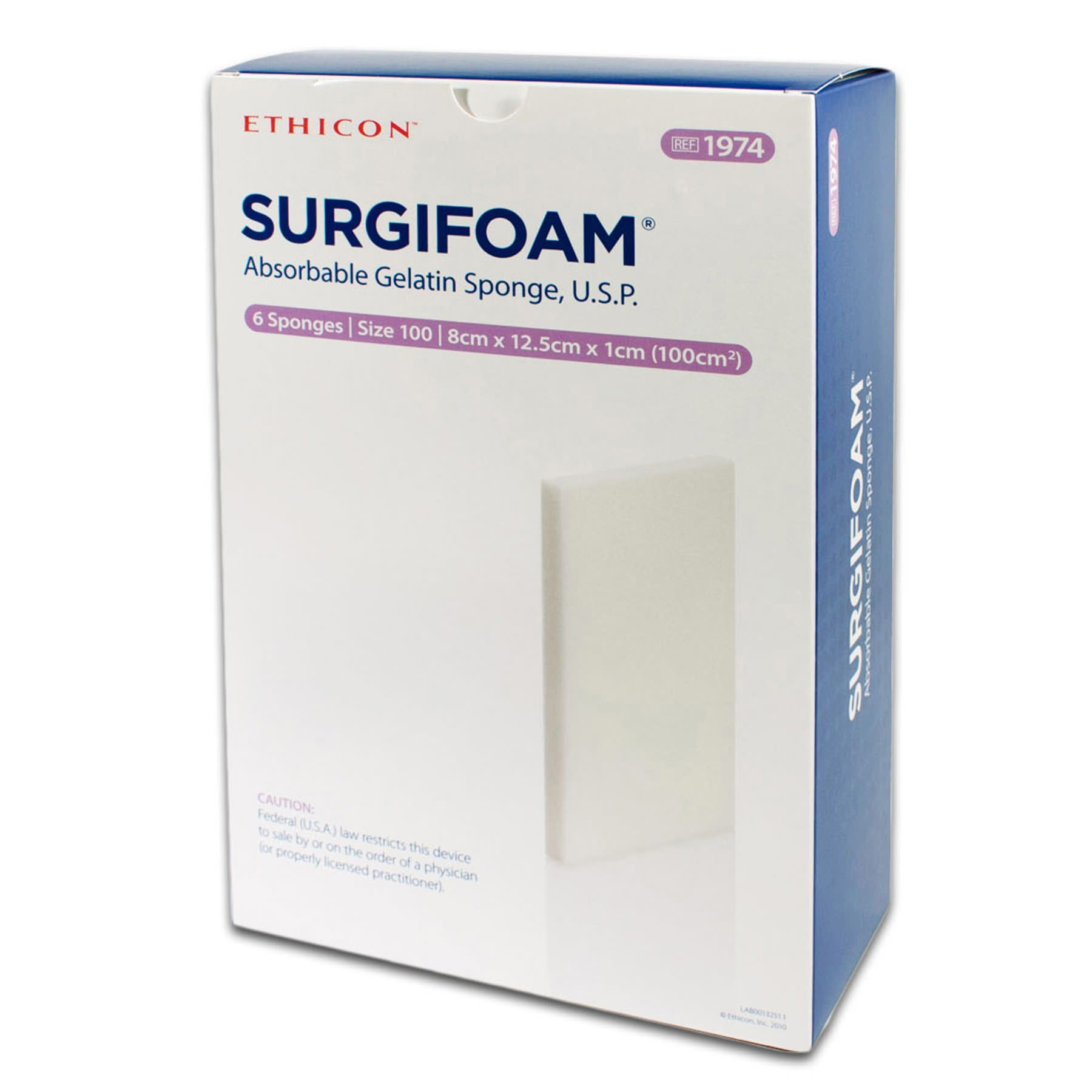 Surgifoam Absorbable Gelatin Sponge, 8 cm x 12.5 cm x 10 mm - Box of 6