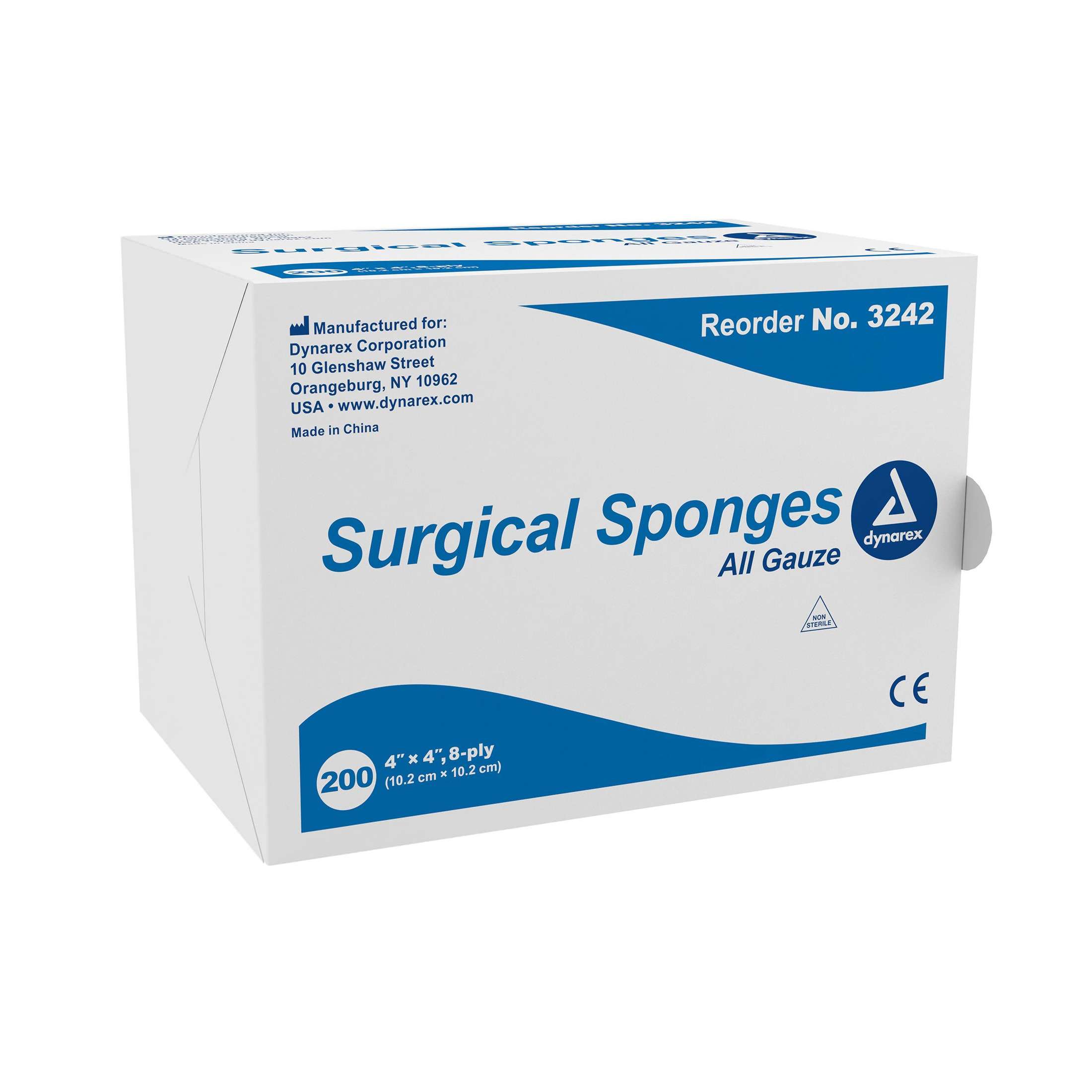 Dynarex Surgical Sponge, Non Sterile, 8 Ply, 4 x 4 Inch - Case of 4000