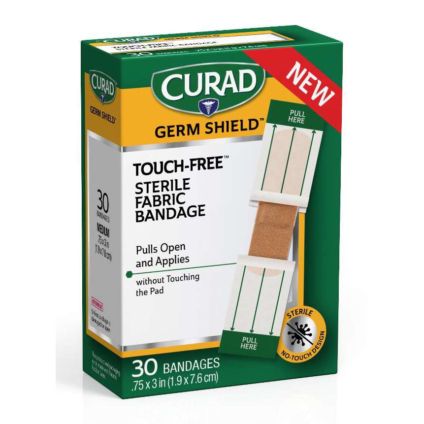 Medline CURAD Germ-Shield Touch-Free Sterile Fabric Bandages, 0.75" x 3 ...
