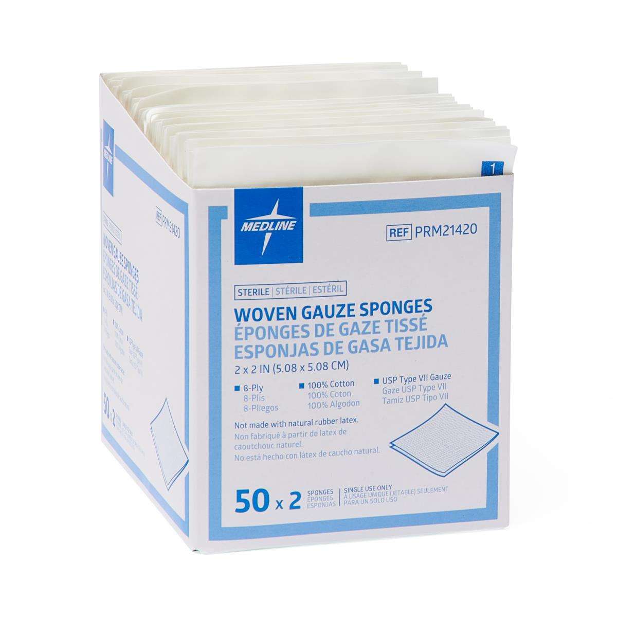 Medline Woven Sterile 8-Ply Gauze Sponges, USP Type VII, 2" x 2" - Case ...
