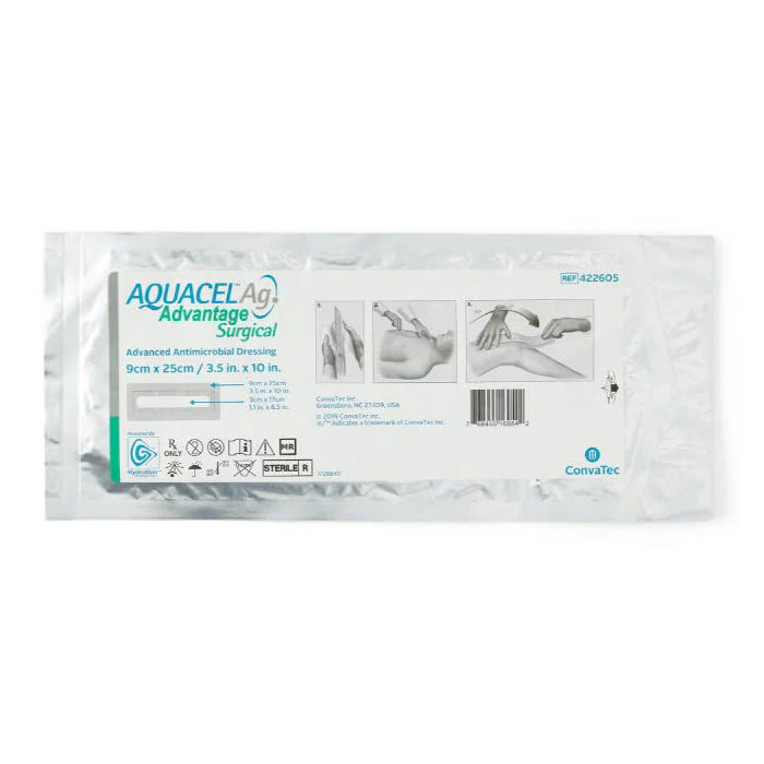 AQUACEL Ag Advantage Antimicrobial Dressings, 3.5 x 10 Inch - Box of 10