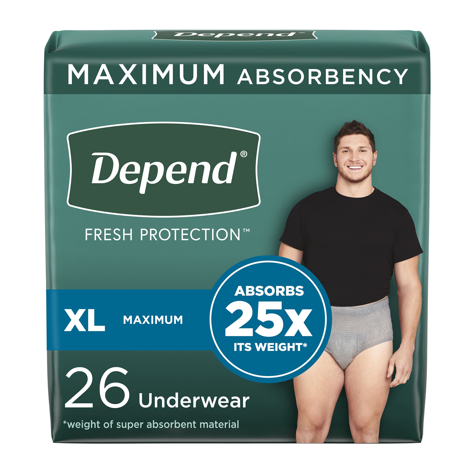 Depend Fresh Protection Underwear for Men, Extra Large - Package of 26