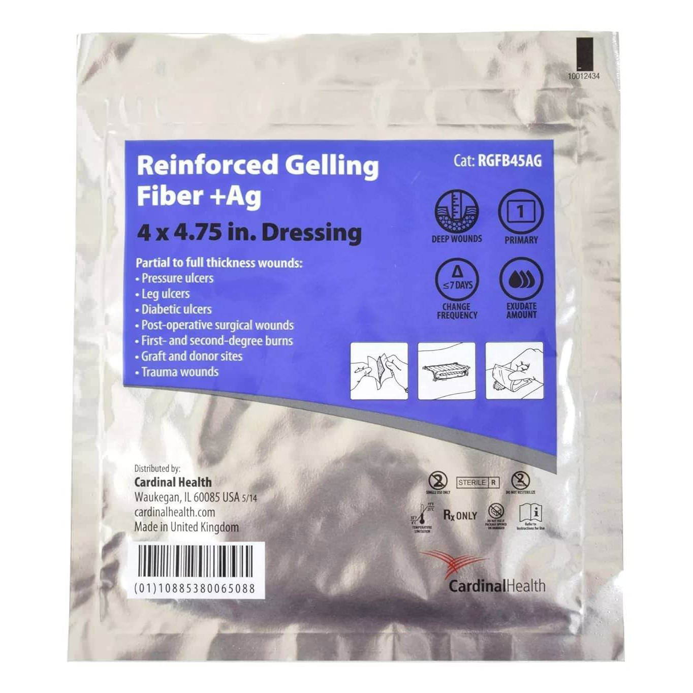 Cardinal Health Reinforced Silver (Ag) Gelling Fiber Wound Dressing, 4 ...