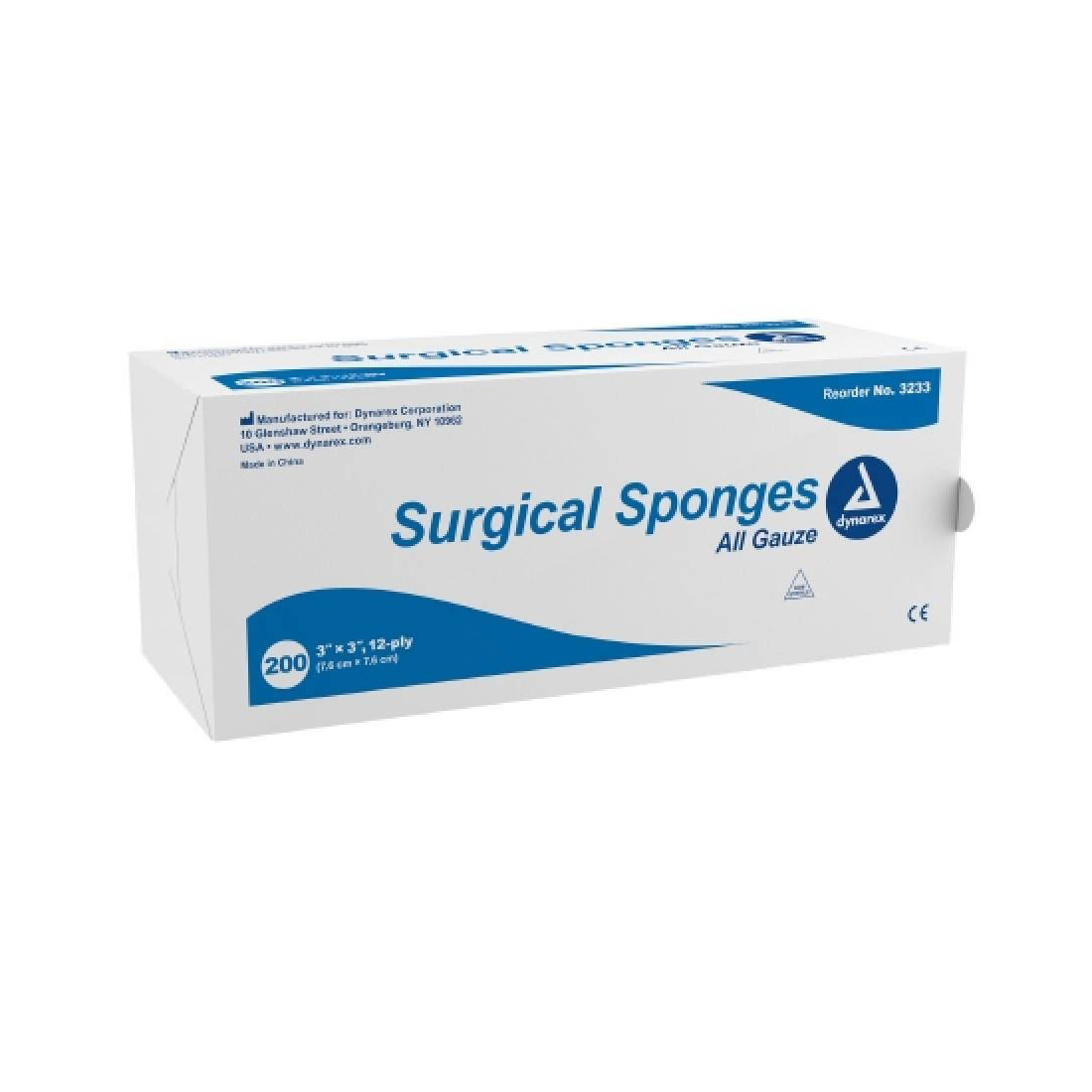 Dynarex Surgical Sponge, Non Sterile, 12 Ply, 3 x 3 Inch - Box of 200