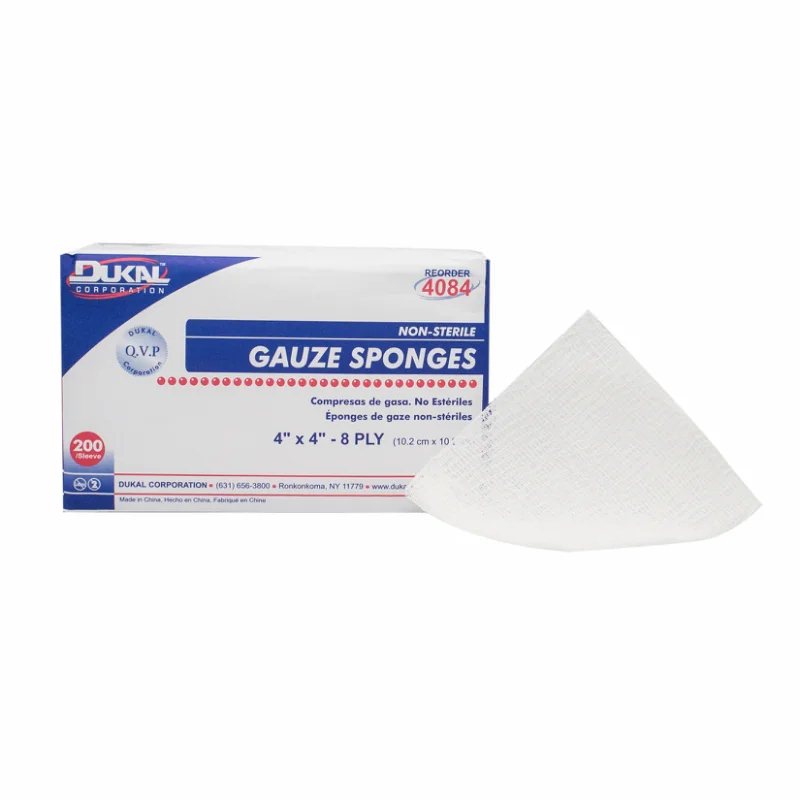 Dukal Cotton Gauze Sponge, 8 Ply, Non Sterile, 4 x 4 Inch - Case of 4000