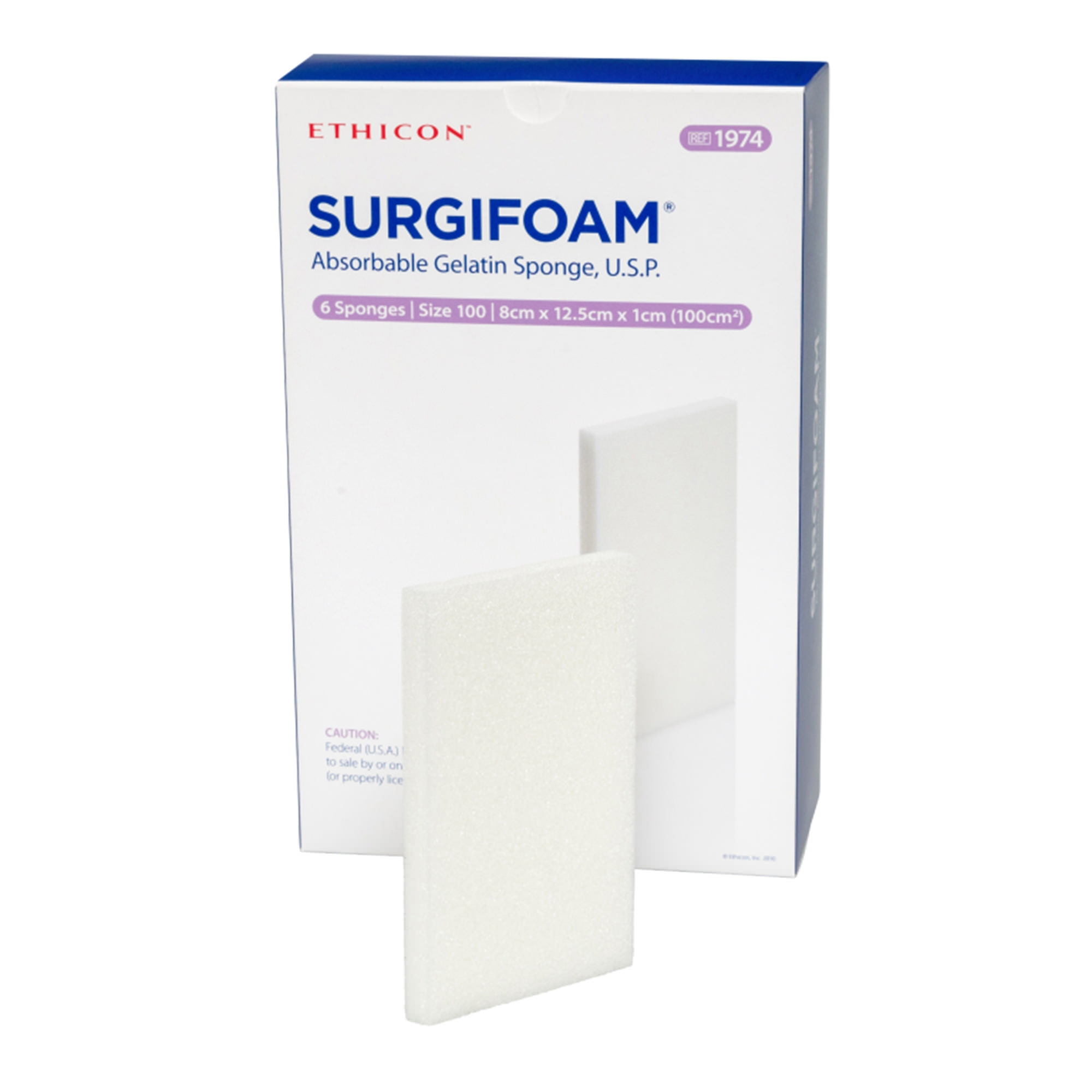 Surgifoam Absorbable Gelatin Sponge, 8 cm x 12.5 cm x 10 mm - Box of 6