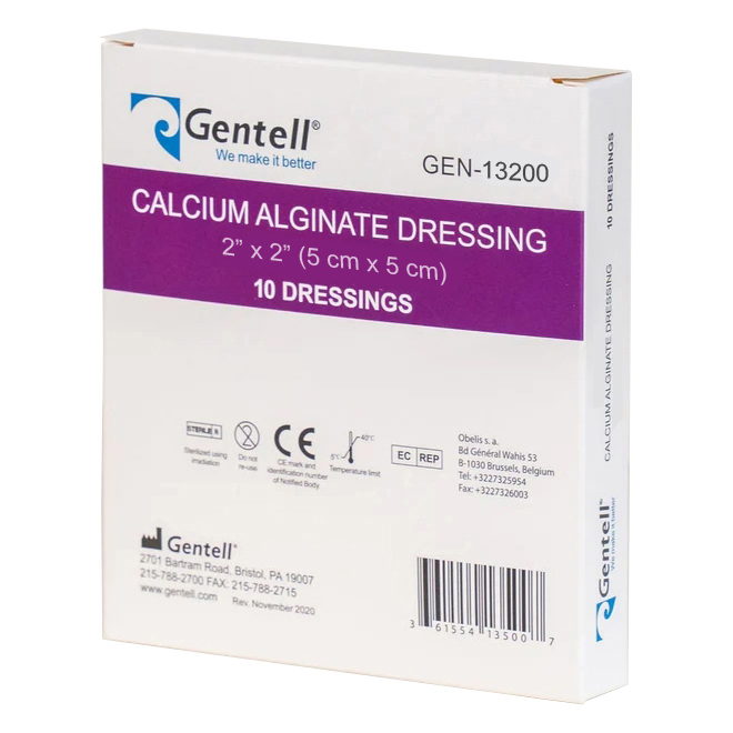 Gentell Calcium Alginate Dressing, 2 x 2 Inch - Box of 10