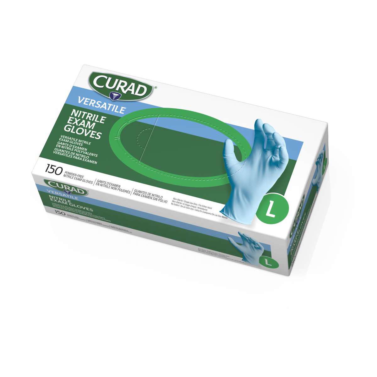 Curad Powder-free Textured Nitrile Exam Gloves, Large - Box of 150